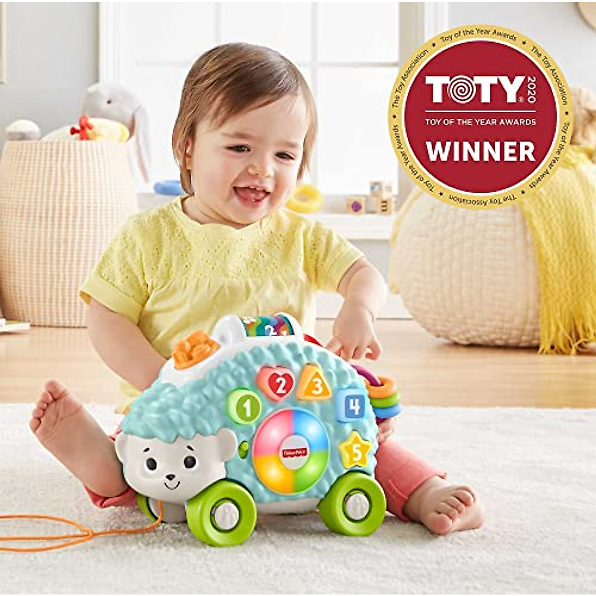 Fisher-Price Linkimals Learning Toy Happy Shapes Hedgehog Pull Along With Interactive Music And Lights For Baby And Toddler