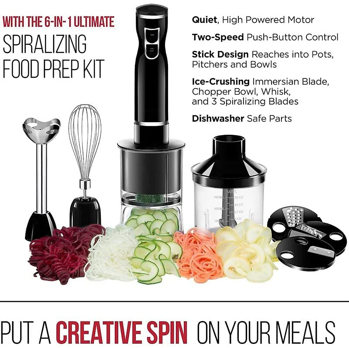 Kitchen 6-in-1 Countertop Blender - Electric Spiralizer & Immersion Blender