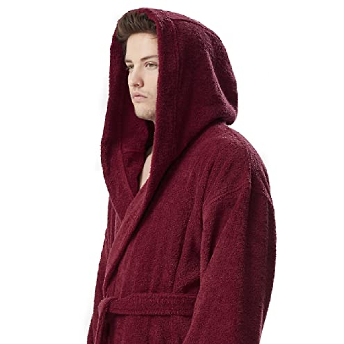 Arus Men's Long Hooded Classic Bathrobe Turkish Cotton Robe with Full Length Options, Extra Tall, Burgundy XX-Large