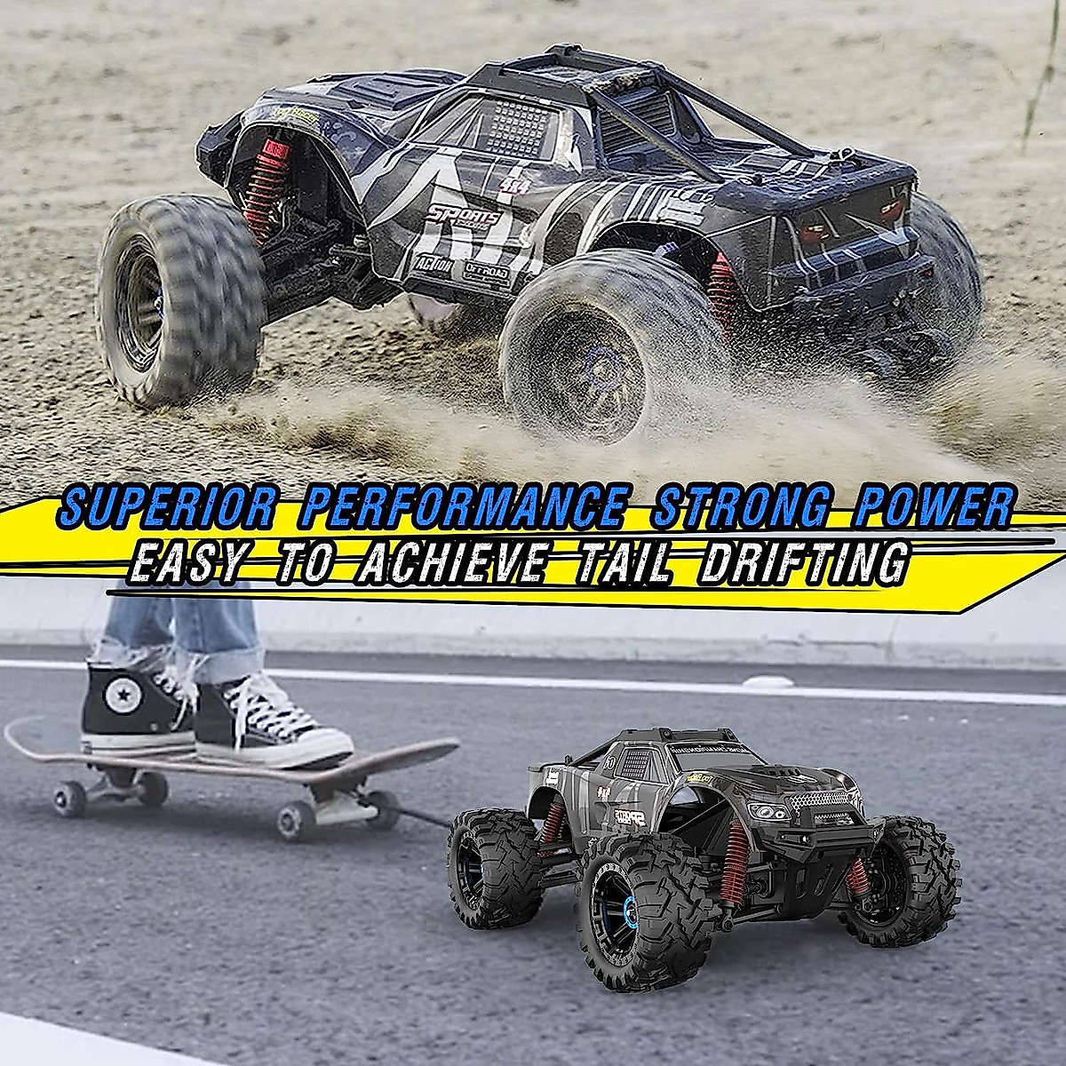 FUUY RC Cars for Adults 1:10 Large Remote Control Car 45KPH High-Speed RC Truck with 2 Batteries All Terrain Waterproof Off Road Fast RC Car with 550 Power Motor Toys Gift for Youth