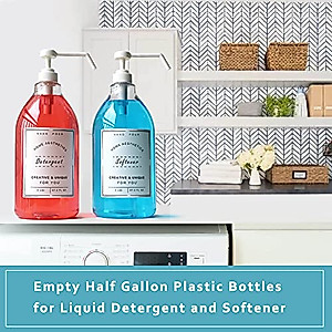 Unalilia Empty Plastic Laundry Liquid Dispenser Set - Large Soap Detergent Container (67.6 oz) Clear Reusable Pump Bottle for Detergent, Softener, Bleach, 2 Pack