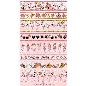 Loralie Designs Flam Borders Pink Fabric Panel for Quilting