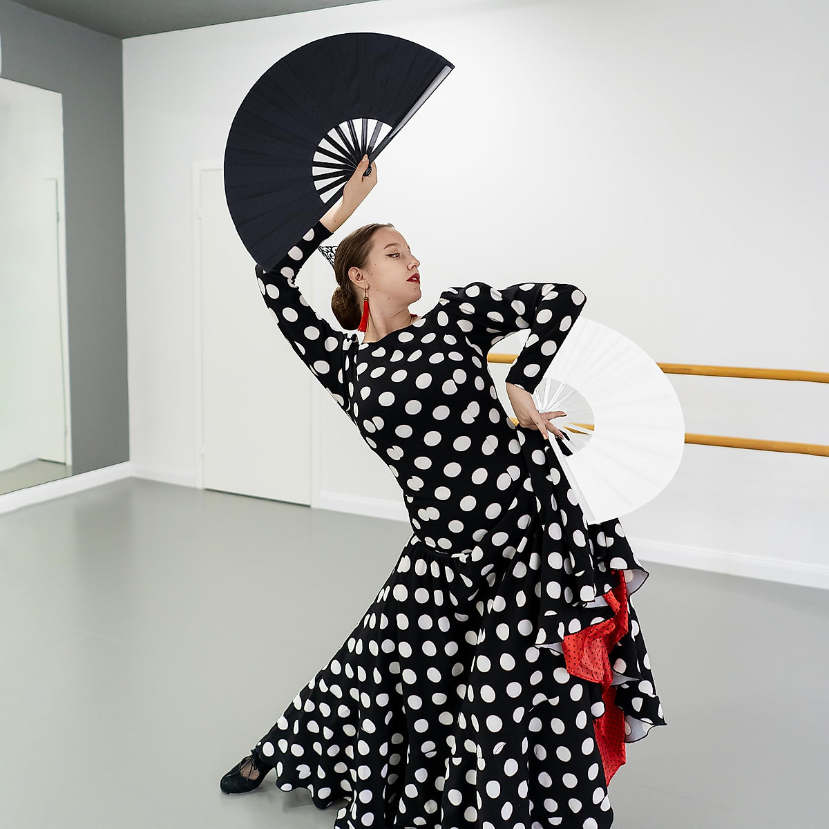 MDDRUIQI Hand Fans for Women Foldable - Rave Fan - 2 Pack Large Folding Fan | Halloween Party Favors - Nylon-Cloth Vintage Retro Fabric Fans Chinese Kung Fu Tai Chi Festival Dance Hand Held Fan