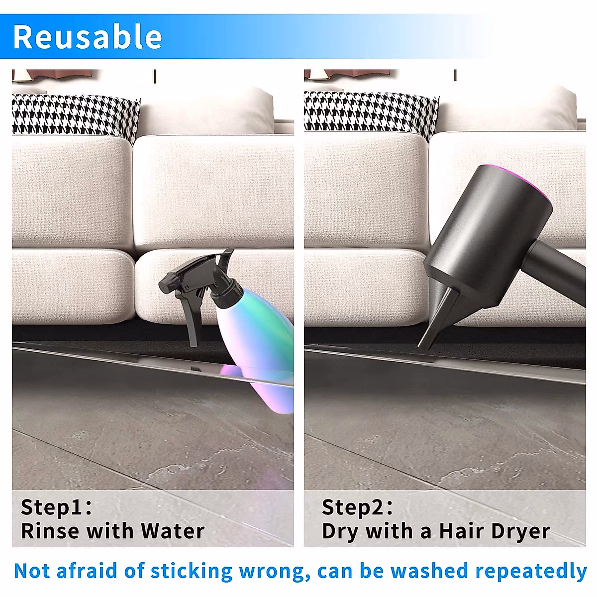 WHALE STORE 5 Packs Acrylic Couch Blocker, Transparent Under Bed Blocker 15.74" L x 3.14" H for Prevent Things from Getting Under The Furniture Comes with Strong Tape for Hard Surface Floors Only