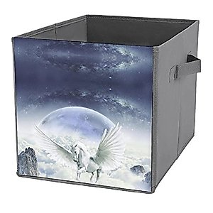 Pegasus Unicorn Foldable Storage Bins Printd Fabric Cube Baskets Boxes with Handles for Clothes Toys, 11x11x11