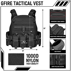 GFIRE Tactical Vest - Airsoft Lightweight Modular 3D Breathable Quick Release Vest, Adjustable Tactical Gear for Training