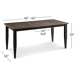 Carol's Inspirations 7 Piece Solid Wood Dining Room Set | Extendable Kitchen Table with Leaf and 6 Chairs Brown Black Rustic Rectangle Eased Edge Distressing Made in USA, &