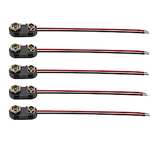 LampVPath (Pack of 5 22AGW Wires I-Type 9V Battery Connector, 9 Volt Battery Clip, 9V Battery Clip Connector with 22agw Wire and Hard Buckle Plastic Housing