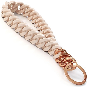 QTED Silicone Wristlet Keychain Bracelet - Key Wristlet Lanyard for Women & Men - Patented Design - Beige/R.Gold