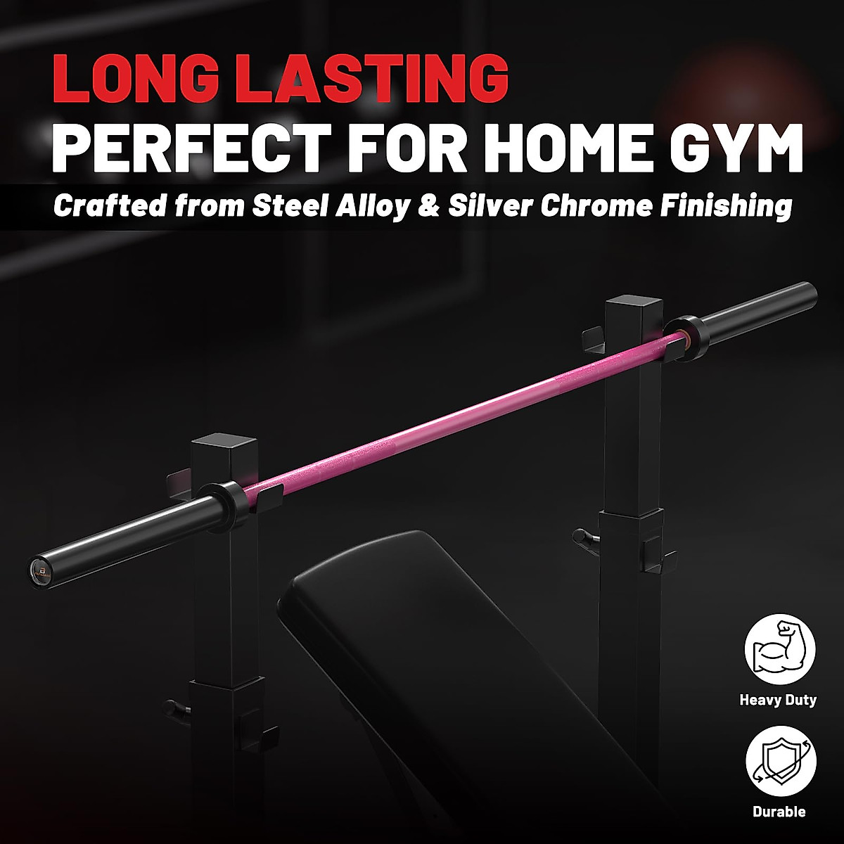 PAPABABE Olympic Barbell, 1500LB Capacity barbell Cerakote Coating Bar, Weightlifting Bar 2 Inch Barbell, for Powerlifting and Crossfit, Pink (25MM)