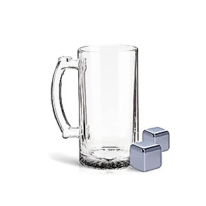 Beer Mug With Handle- Drinking Glass Dishwasher and Freezer Safe - Drinking Cup 26 ounce Large Pub Beer Mug with 2 Stainless Steel Ice Cubes - Traditional Beer Mug, Tea Glass, Cocktail Glass