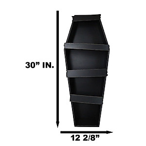 Ebros Gothic Graveyard Creepy Oddity Light Duty Black Coffin Casket Cabinet Shelving Display Wall Hanging Floating MDF Wood Shelf with 4 Tiers 30" Tall 12.5" Wide