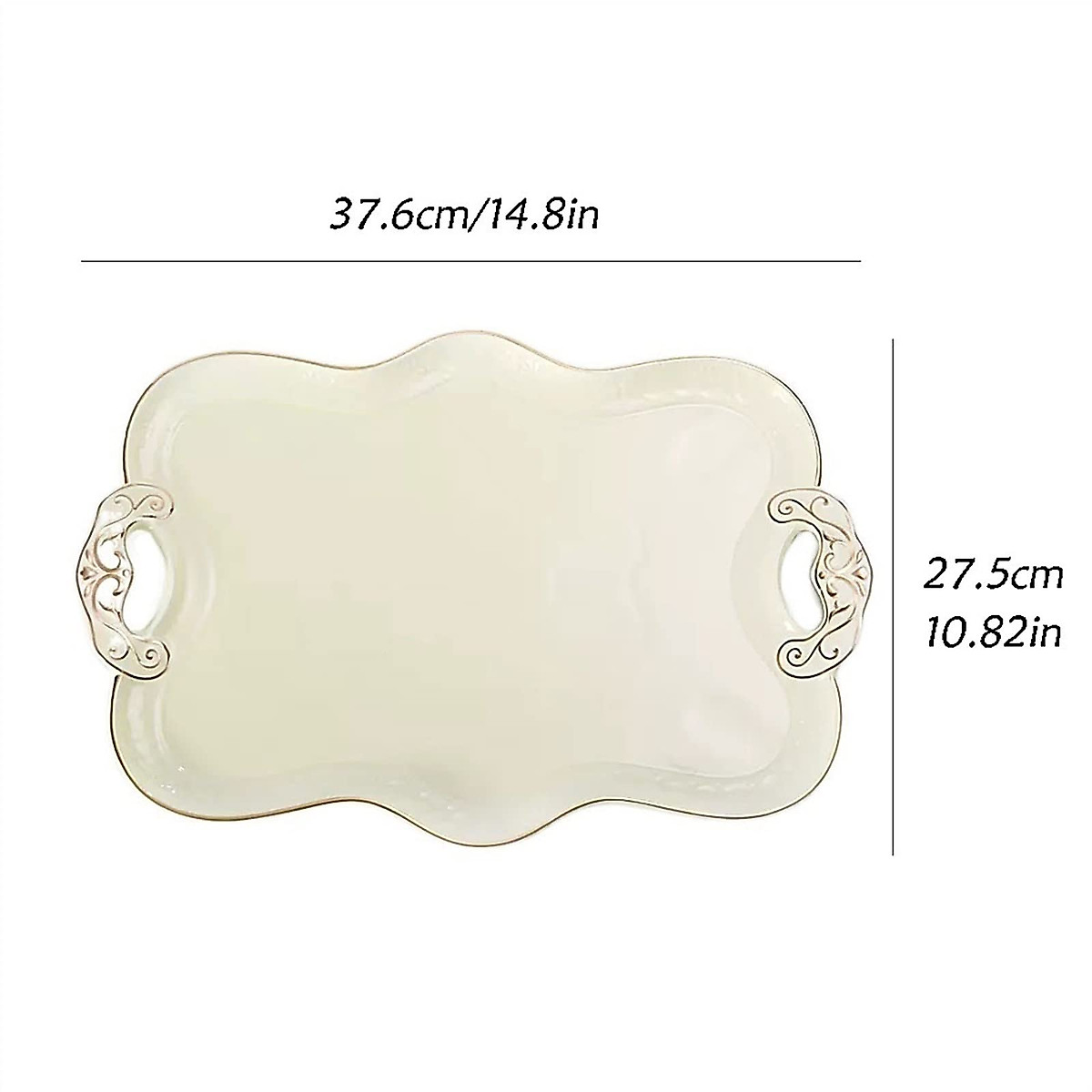 Serving Tray Ceramic European Rectangular Tray Home Service Tray Double Handle Design Tea Set Tray Decorative Tray (Color : 1)