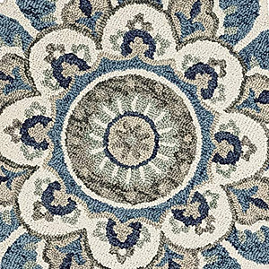 LR Home Edged Flora Area Rug, 4' Round, Blue