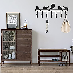 Coat Rack Wall Mount Birds Hook, Entryway Key Holder Black Wall Metal Hooks for Hanging Coats Towels Hat Clothes Keys Pet Leash Bag Umbrella Heavy 5 Bird Decorative Modern 7 Hooks