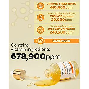 UGARDEN Power Vitamin C Bright Intensive Serum with Snail Mucin - Hypoallergenic Skin Glow & Rejuvenating Face Ampoule - Improves Skin Tone & Troubles, 1.01 fl.oz.