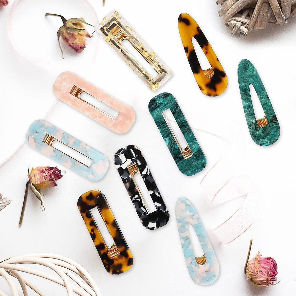 FALADOO 30pcs Resin Hair Clips Set, Acrylic Alligator Clips Hair Accessories Leopard Print Hair Barrettes for Women (Multicolor-30pcs)