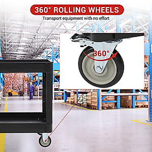 GarveeTech Service Cart 500-lb Utility Service PP Rolling cart with Two Trays and Brake Wheel for Warehouse/Garage/Cleaning/Manufacturing，45" 25" Black