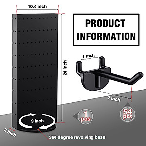 Rotating Display Stand Pegboard Display Rack 10.4'' W 23.6'' H Four Sided Peg Board Display Stands for Selling Vendor Craft Shows Pegboard Organizer Retail Counter Display with 54 Pcs Hooks (Black)