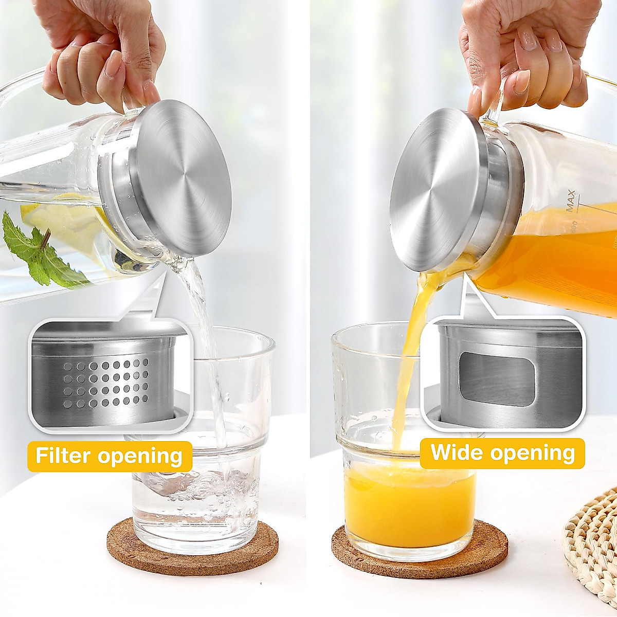 VUCCHINI Glass Pitcher With Lid 27 Ounces /800 ml- Juice Milk Cold Carafe and Iced Tea Pitcher Jug for Juice, Coffee, Tea, Milk, Homemade Beverage