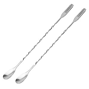 Bar Spoon Cocktail Mixing Spoon - Cuttte 2pcs Cocktail Spoon Long Handle 12.7 Inches, Stainless Steel Drink Stirrers Cocktail Stirrer with Trident Tip, Long Stirring Spoons Bar Mixing Spoons