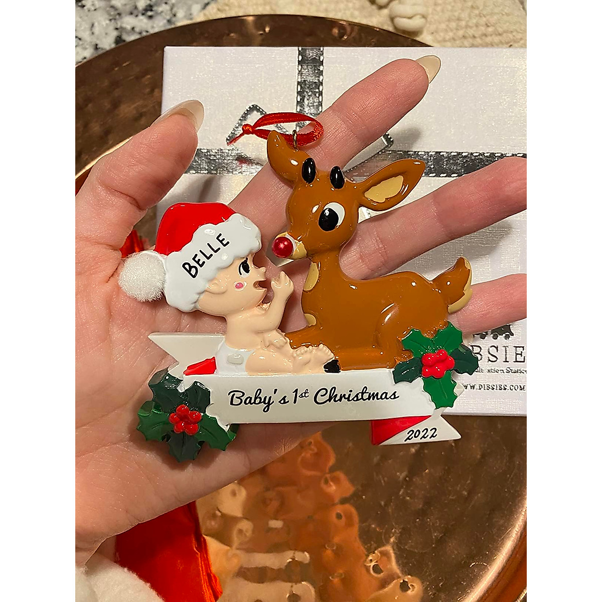 Personalized Baby's 1st Christmas Snowman Ornament (Baby and Reindeer)