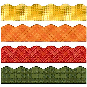 AnyDesign 79 FT Fall Autumn Plaid Bulletin Board Borders Self- Adhesive Orange Green Yellow Red Plaid Border Trim Thanksgiving Bulletin Board Decal Sticker for School Classroom Wall Whiteboard Decor