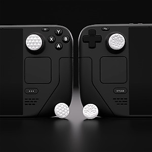 PlayVital Thumb Grip Caps for Steam Deck LCD, Silicone Thumbsticks Grips Joystick Caps for Steam Deck OLED - Diamond Grain & Crack Bomb Design White