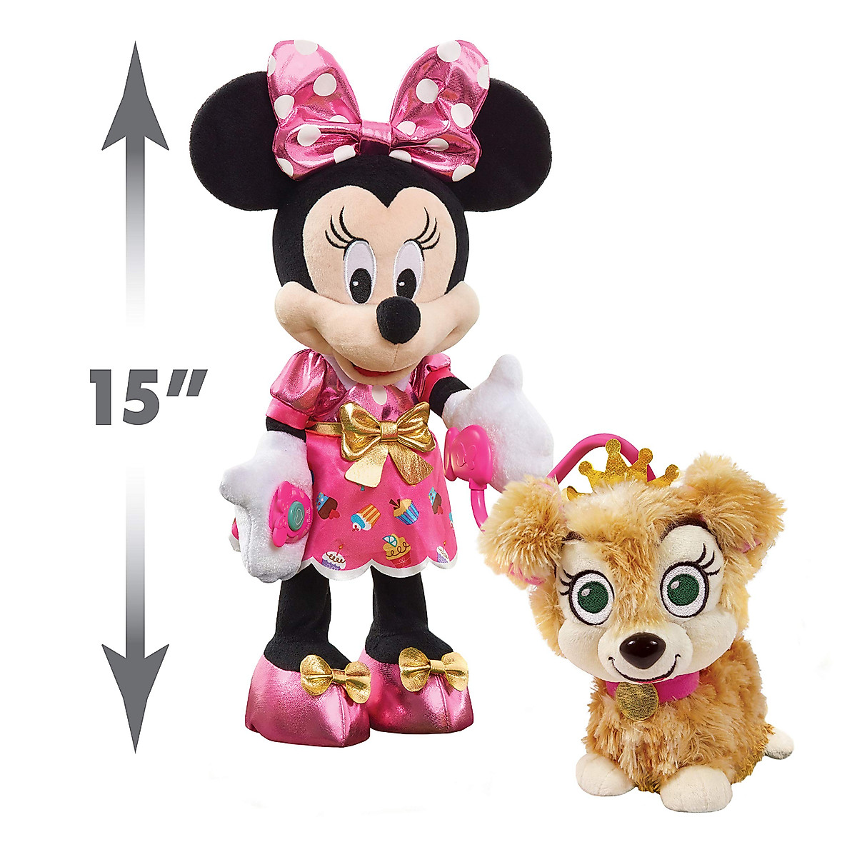 Disney Junior Minnie Mouse Party & Play Pup Feature Plush, Officially Licensed Kids Toys for Ages 3 Up by Just Play