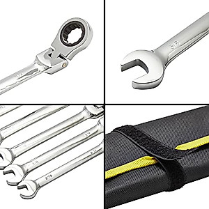 Built Industrial 7 Piece Flex Head Ratcheting Wrench Set, Imperial/SAE 5/16 to 3/4 Inch Chrome Vanadium Steel Combination Wrenches