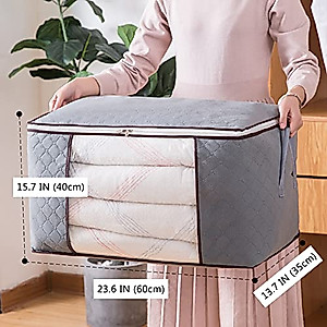 Gloppie Clothes Storage Bag Organizer (6-Pack, 90L) Closet Rrganizers Storage Blanket Clothes Organization and Storage Containers for Bedding Comforters Foldable with Reinforced Handle Clear Window