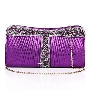 GESU Womens Clutch Purse Rhinestone Evening Bag Wedding Bridal Prom Purse Formal Party Handbag. (Purple)