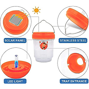 Wasp Traps for Hunting Wasps, Bees, Hornets, Insects, Yellow Jacket Traps, Wasp Trap Catcher, Reusable Solar Powered Hanging for Outdoor, 2 Packs (Orange)