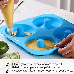 Anaeat Full Size Donut Baking Pans 3 Pack, Big Size 4 Inch Silicone Baking Mold, Just Pop Out! Non Stick 6-Cavity Doughnut Trays for Bagels Donuts Cake Biscuit - BPA Free & Dishwasher Safe (3 colors)