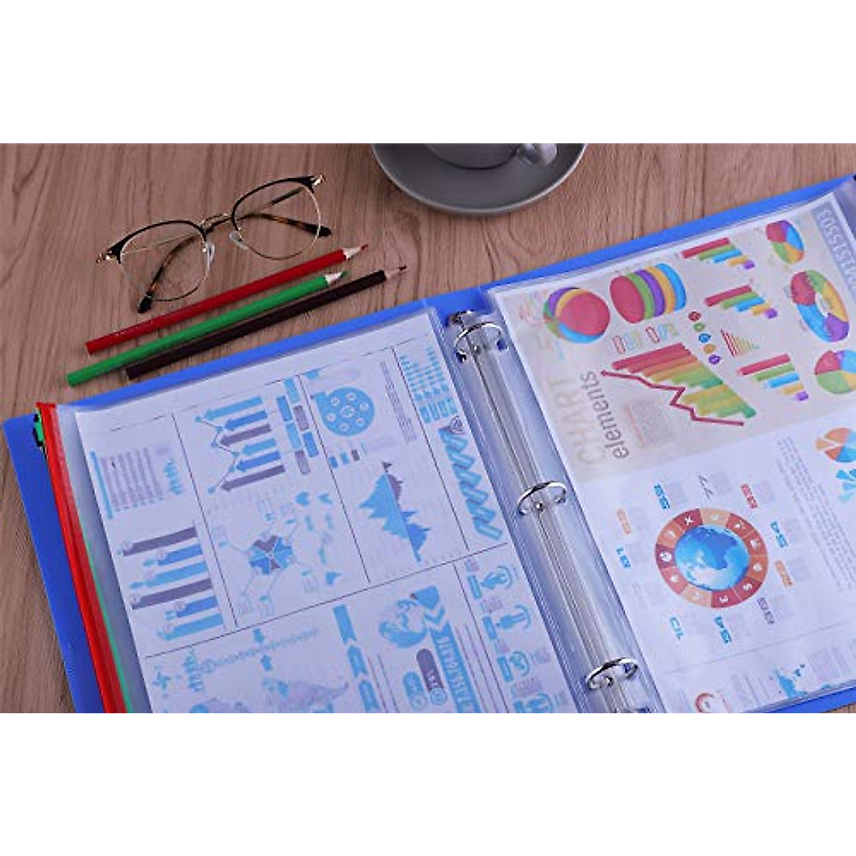 Antner 18PCS Binder Pockets Letter Size 3 Holes Binder Pouch Folders for 3-Ring Binder Loose Leaf Bags Waterproof PVC Document Filing Bags, 6 Colour