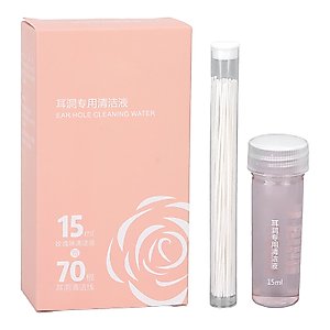 Akozon 70pcs Ear Hole, Floss Odor Removal 15ml Earrings Cleaning Solution Liquid Care Cleaner Kit (Rose) Piercing Aftercare Set for Girls Women Men
