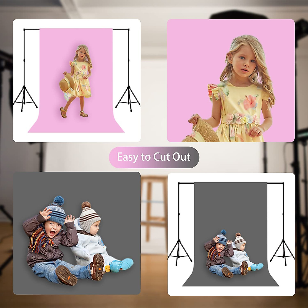 KUKUSOUL 5x7ft Polyester Pink Photo Backdrop Grey Backdrop for Photography 2-in-1 Curtain Backdrop Reversible Background for Photography KUSKX001