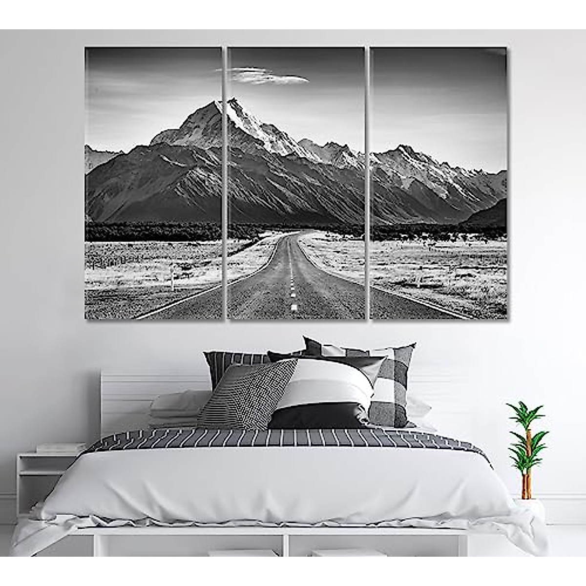 Road Leading Towards a Large Snow Capped Mountain Canvas Print 3 Panels / 36x24 inches
