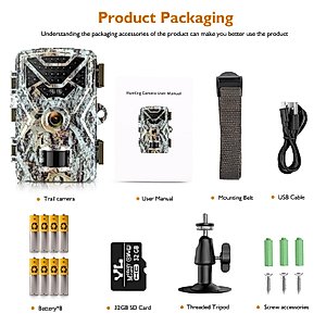 Hawkray Trail Camera 30MP 2K,Game Camera with Wide-Angle Motion Latest Sensor View 0.2s Trigger Speed 8 Batteries and 32GB SD Card 2'' HD TFT Screen Waterproof Cam for Wildlife Monitoring