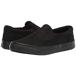 Skechers Women's Canvas Slip on Food Service Shoe, Black, 7.5