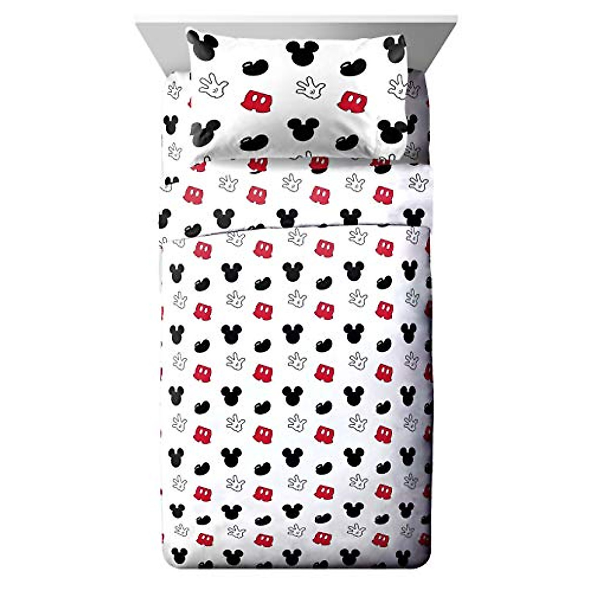 Jay Franco Disney Mickey Mouse Cute Faces 4 Piece Twin Bed Set - Includes Comforter & Sheet Set - Super Soft Fade Resistant Polyester - (Official Disney Product)