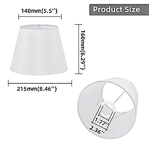 Drum Lamp Shades Set of 2, 8.5" Diameter x 6" Diameter x 6.4" High White Lampshade, Small Modern Classic Fabric Lamp Shades for Table Lamp, Wall Lamp