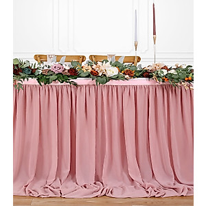 14FT Dusty Rose Chiffon Table Skirt Sheer Rectangle Tablecloth for Wedding 1st Baby Girl Birthday Party Bridal Shower Decoration