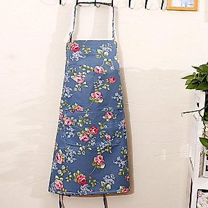 DDJYP Women Kitchen Apron-2 Pack, Cotton Canvas Flower Apron, Floral Pattern Apron with Pockets for Women Chef Apron(Green&Blue)