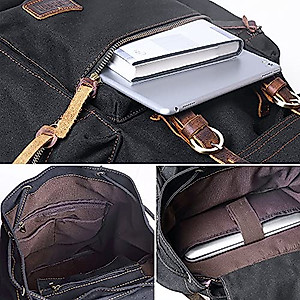 Bluboon Canvas Vintage Backpack Leather Casual Bookbag Men Rucksack (Black)