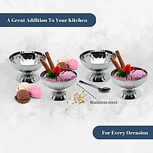 Rigeli Regent Stainless Steel Set of 4 Ice-cream Cups Ice Cream Bowls, Stainless Reusable Dessert Cups Dessert Dish for Serving Ice Cream Salad Fruit Pudding for Home Kitchen (Short)