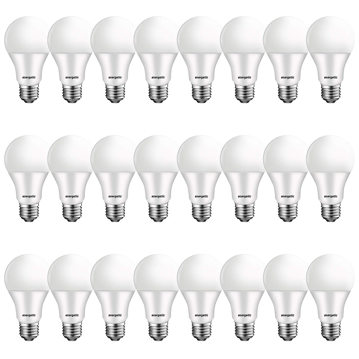 Energetic Lighting 24 Pack Led Bulbs 60 Watt A19, Warm White 3000K, E26 Medium Base LED Light Bulbs, 750 Lumens, Non-dimmable, UL Listed