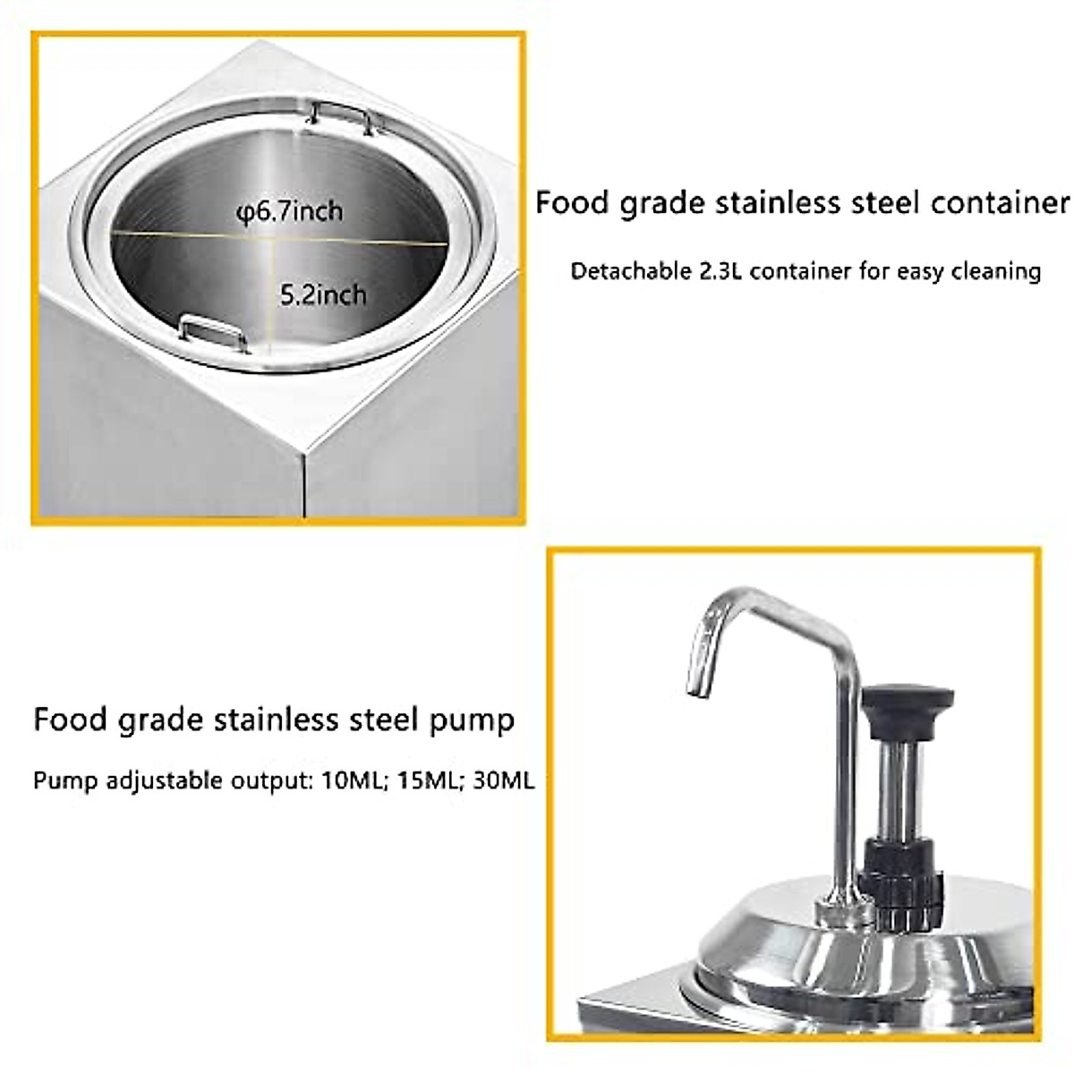 650W Electric Hot Fudge Warmer,Cheese Dispenser with Pump,2.3L Cheese Sauce Warmer Pump Dispenser,Stainless Steel Cheese Pump Dispenser for Fudge Cheese Caramel,30-110℃ (B)