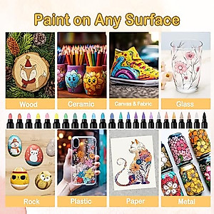 SUNEE 24 Colors Acrylic Paint Pens, Dual Tip Marker Pens With Medium Tip and Brush Tip, Paint Markers for Rock Painting, Wood, Canvas, Stone, Glass, Ceramic Surfaces, DIY Crafts Making Art Supplies