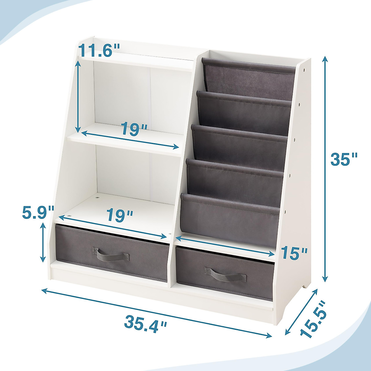 GABHX Kids Bookshelf with Storage Drawers and Layer Sling Bookcase, 4 Tier Toddlers Book and Toy Organizer and Dispaly Cabinet for Playroom, Kids Room, Classroom, Nursery (White)